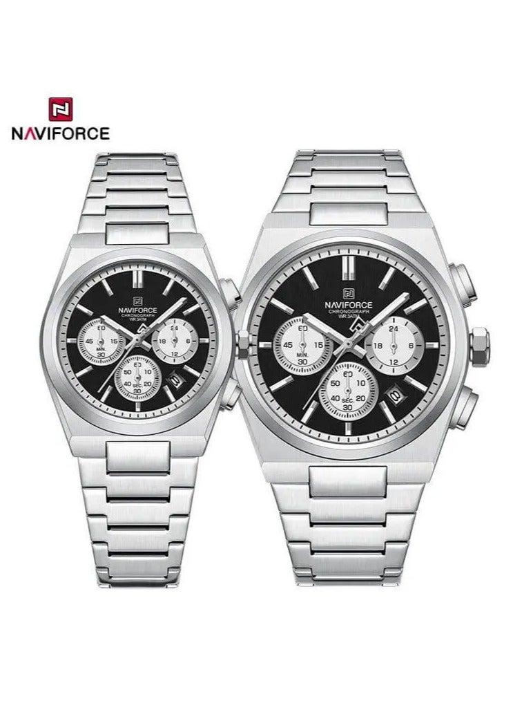 NAVIFORCE NF8048 Couple Watch Set with Stainless Steel Strap and Dual ...