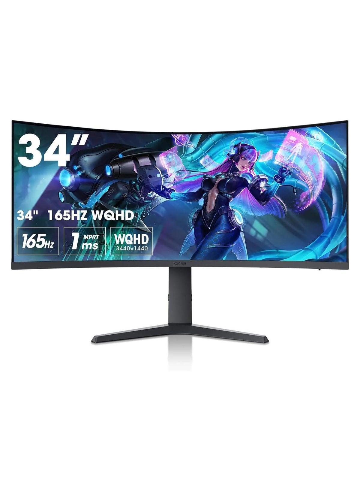 KOORUI 34-Inch VA WQHD Curved Gaming Monitor, 165Hz Refresh Rate, 21:9 ...