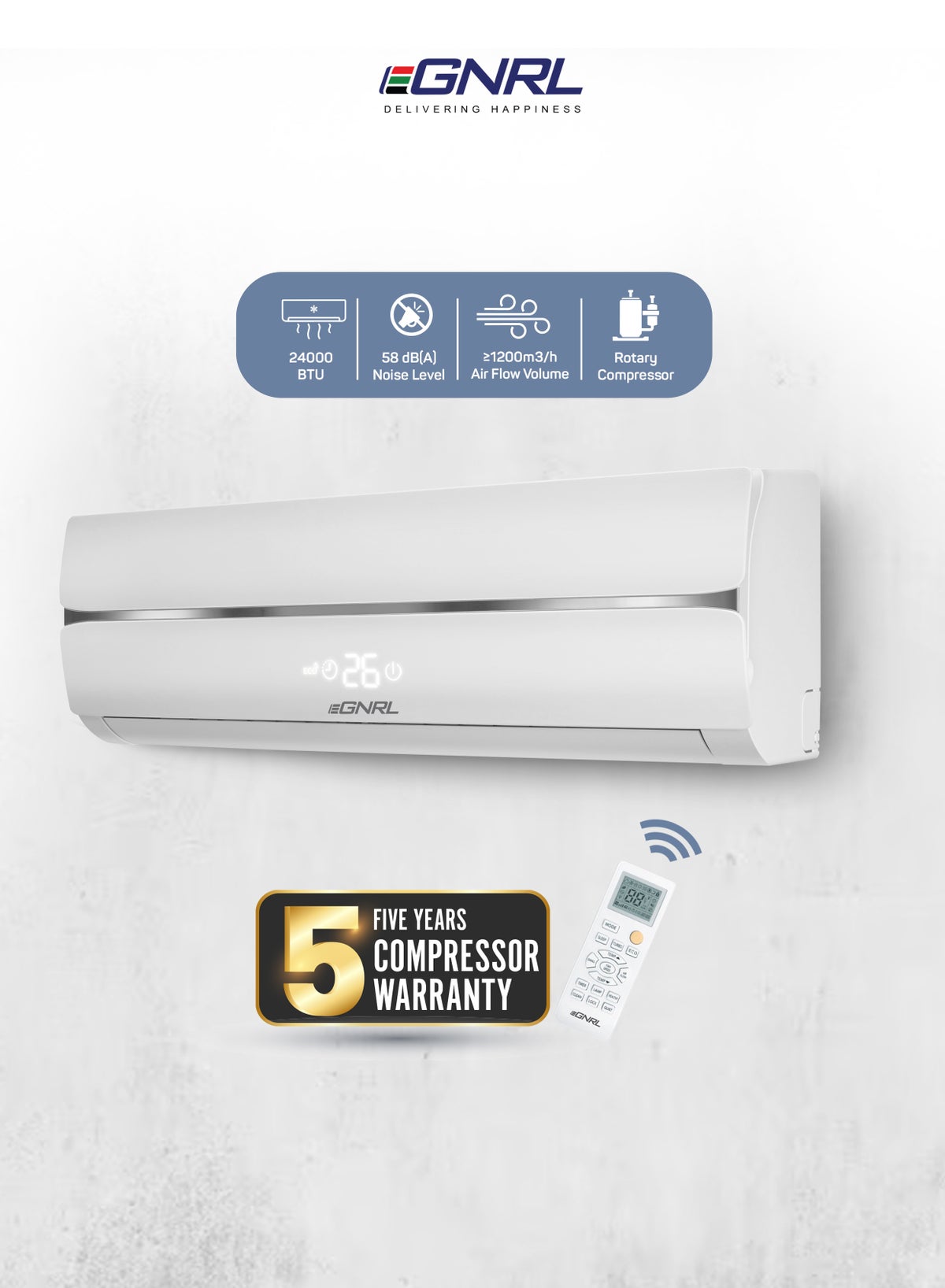 EGNRL 24000 BTU T3 Rotary Split AC White R410a, 2024 New Series Model ...