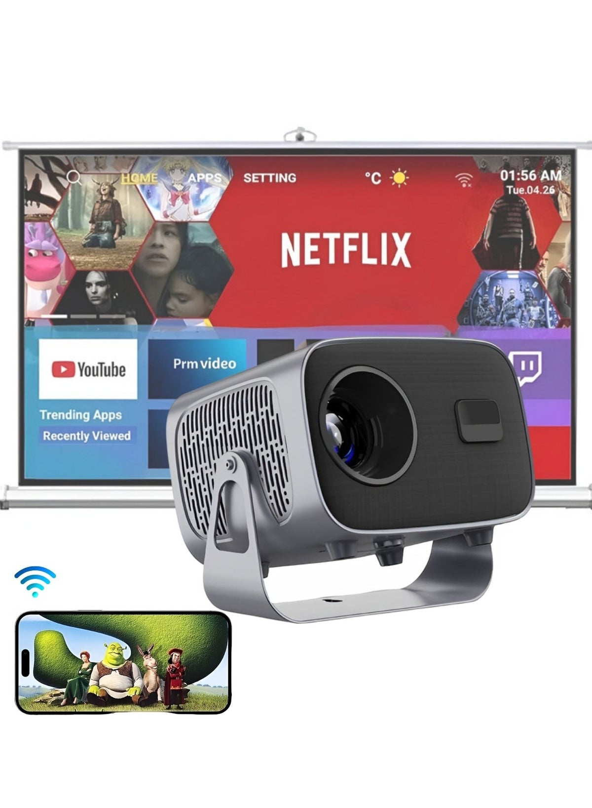 BORTONY Portable Mini Projector Android11.0 WIFI Projector Home Stand ...