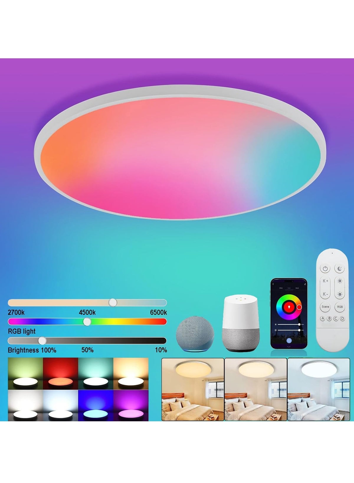 JOGAMS Alexa Smart Ceiling Light RGB Wifi Ceiling Light Dimmable LED ...