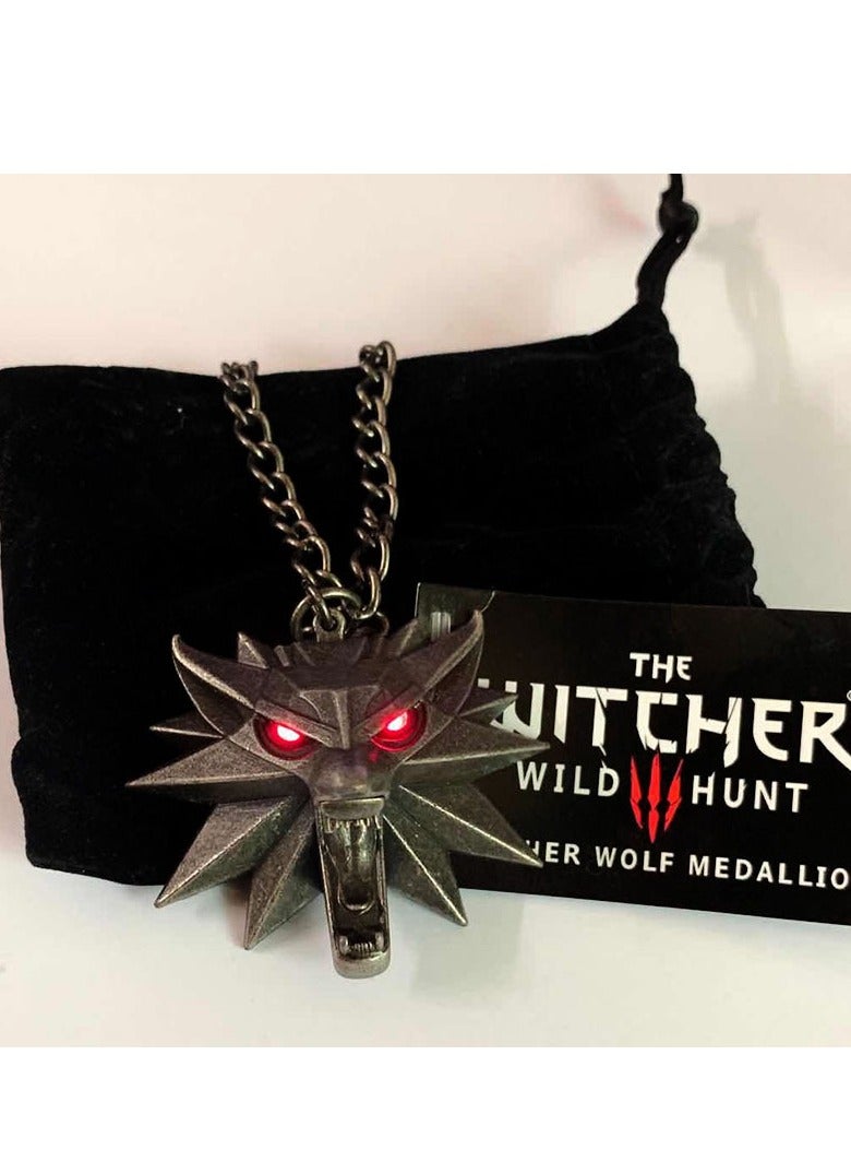 Generic The Witcher 3 Necklace with White Wolf Medallion + LED Eyes ...