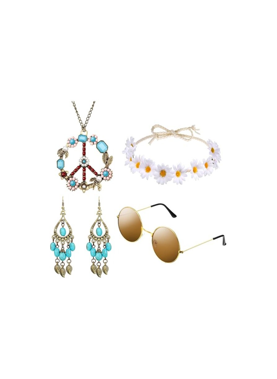 KASTWAVE Hippie Costume Set - Sunglasses, Headband, Peace Sign Necklace ...