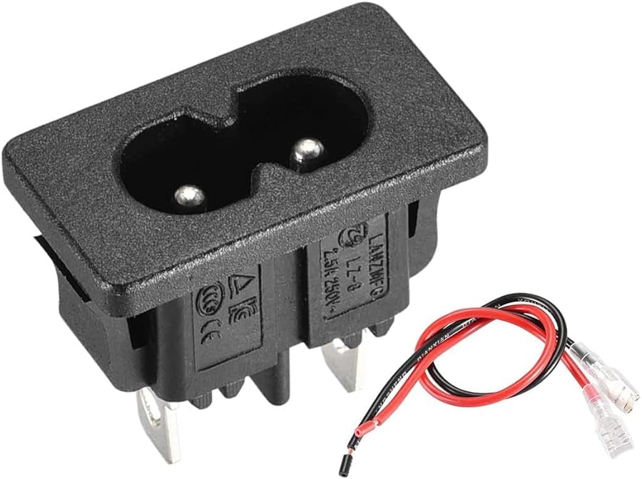 Generic Panel Mount C8 AC 250V 10A 2 Pin IEC Plug Adapter With 2 Wires ...