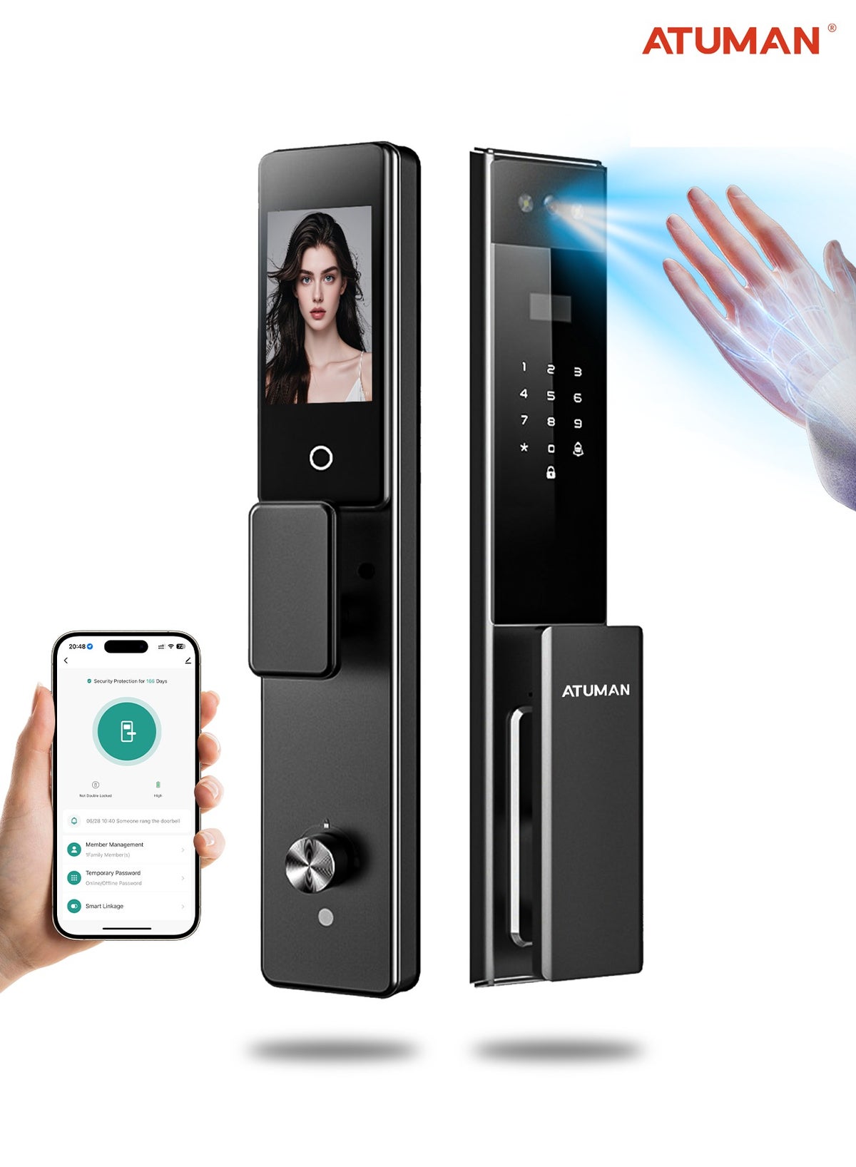 ATuMan Smart Door with Camera,Smart Door Lock,Palm Vein unlock 3D ...