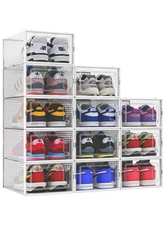 Arabest 12 Pack Shoe Storage Boxes, Clear Plastic Stackable Shoe ...