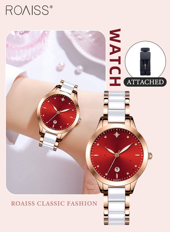 roaiss Ceramic Strap Quartz Watch for Women, Analog Display Round Dial ...
