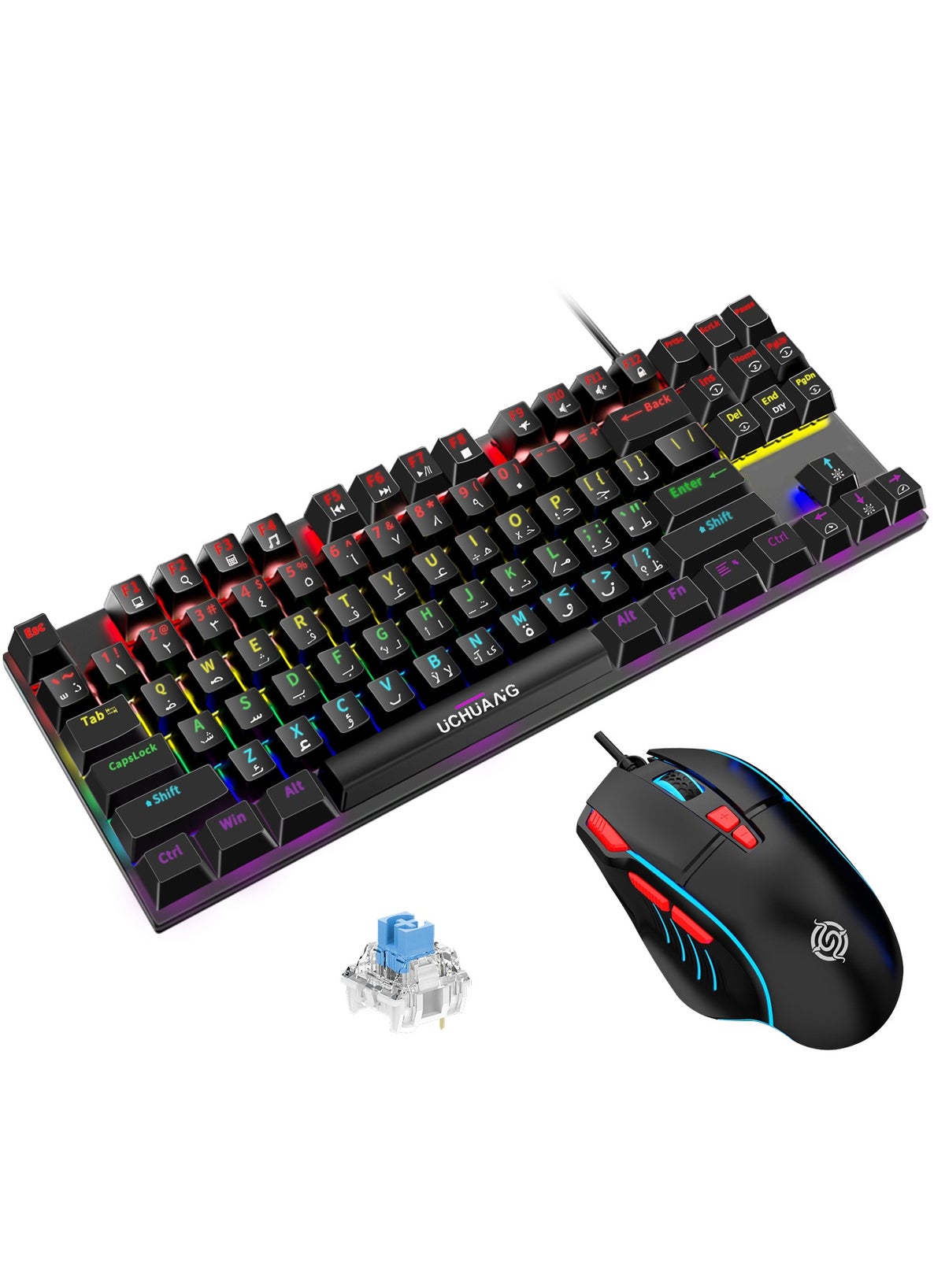 UCHUANG RGB English Arabic Gaming Keyboard and DPI Mouse Combo, 87 Keys ...