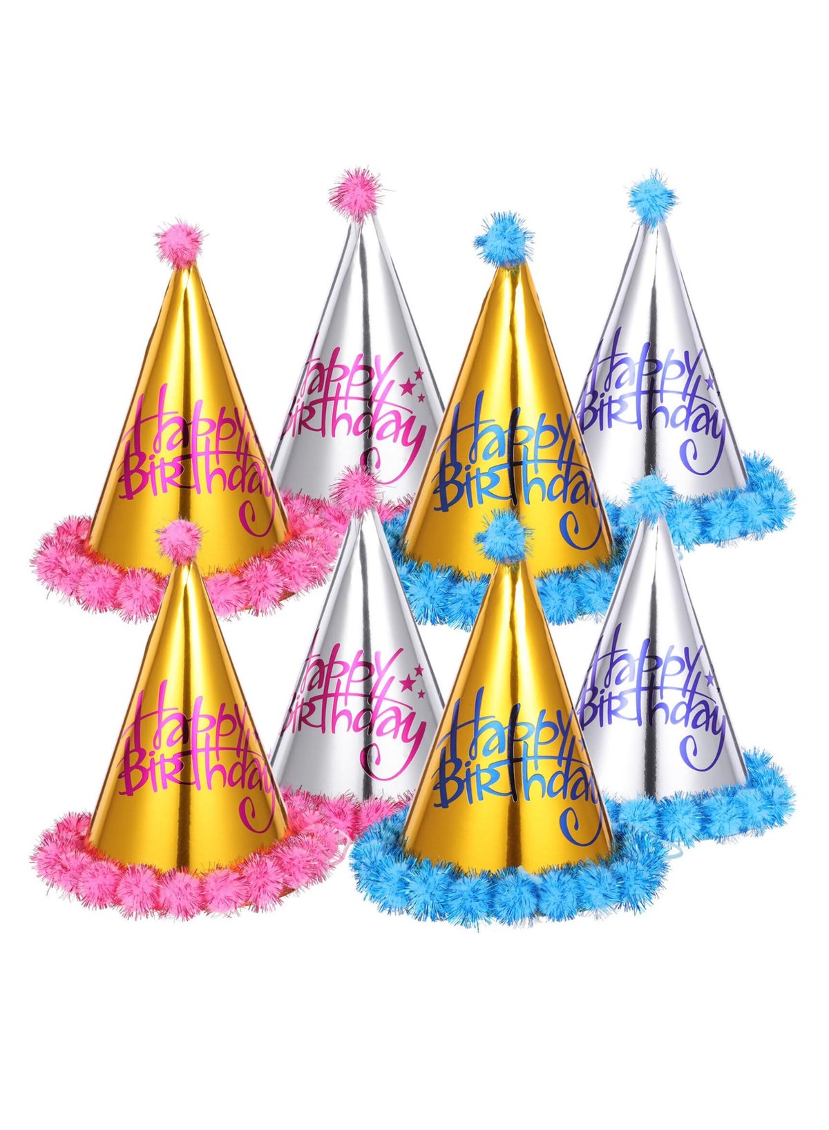 SYOSI 8pcs Birthday Party Cone Hats with Pom Pom Ball - Kids Happy ...