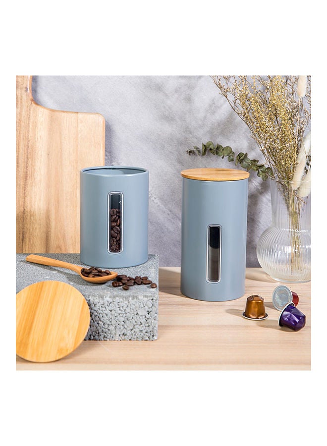 DANUBE HOME Metal Storage Jar With Bamboo Lid 1450 ml Iron Metal Bamboo ...