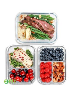 Mash MASH 1 & 2 & 3 Compartment Glass Meal Prep Containers [3, 35 oz ...