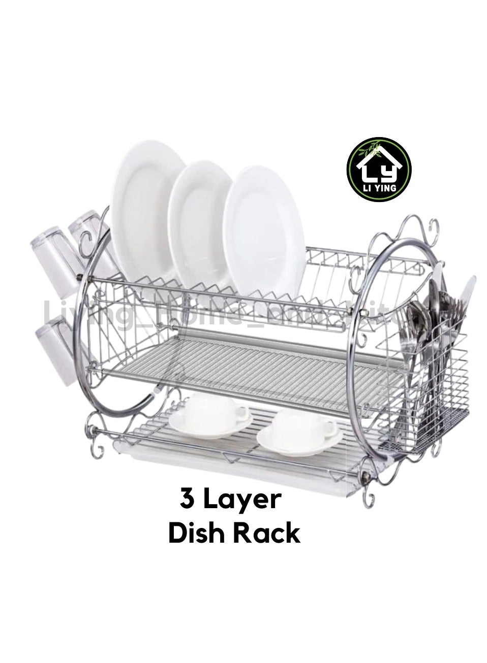 Generic Liying 3 Tier Round Shape Dish Rack with Cup Holder, Dish ...