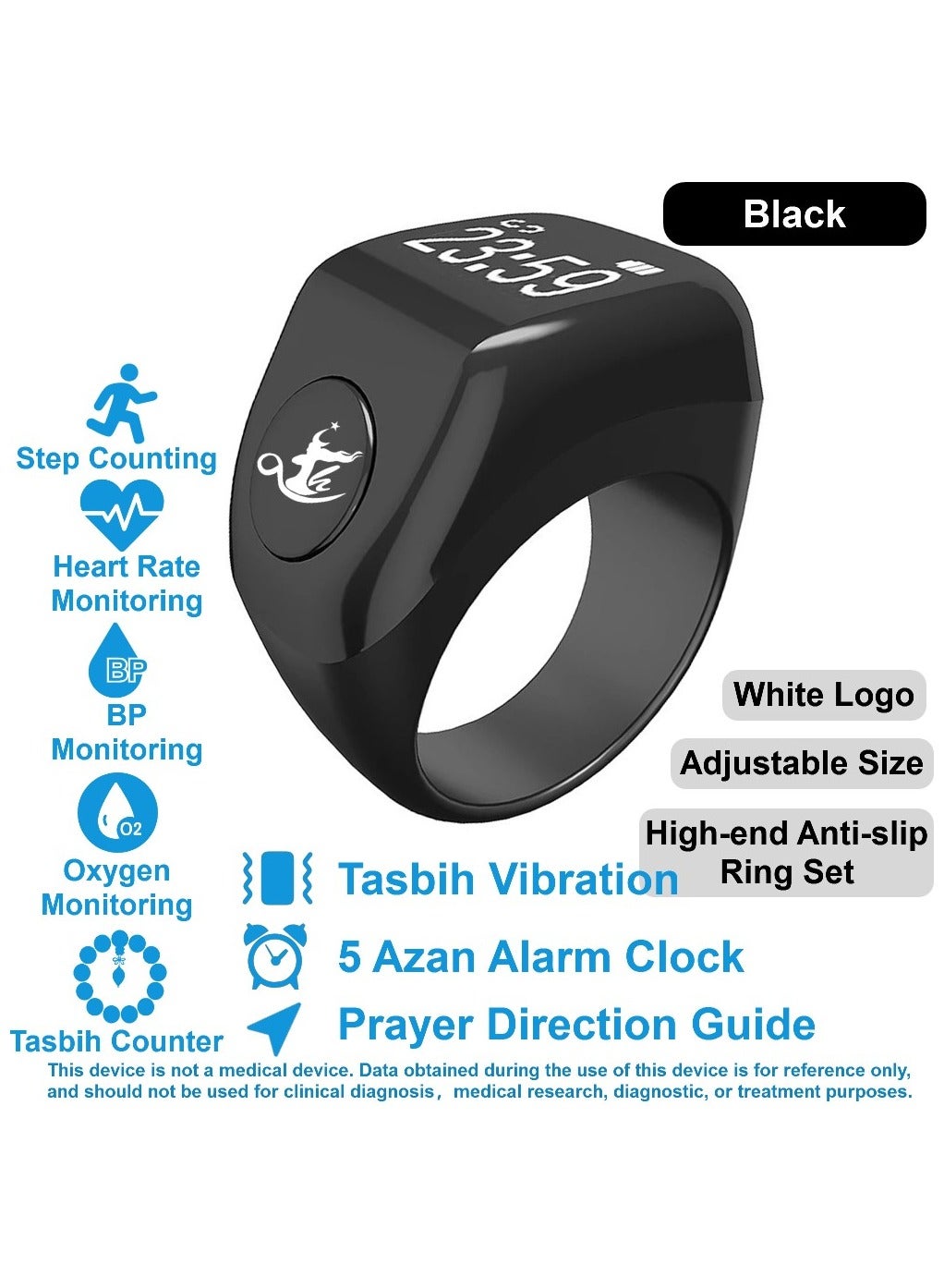 Generic Multifunctional Prayer Smart Ring, Lucky Ring, Tasbih Counter ...