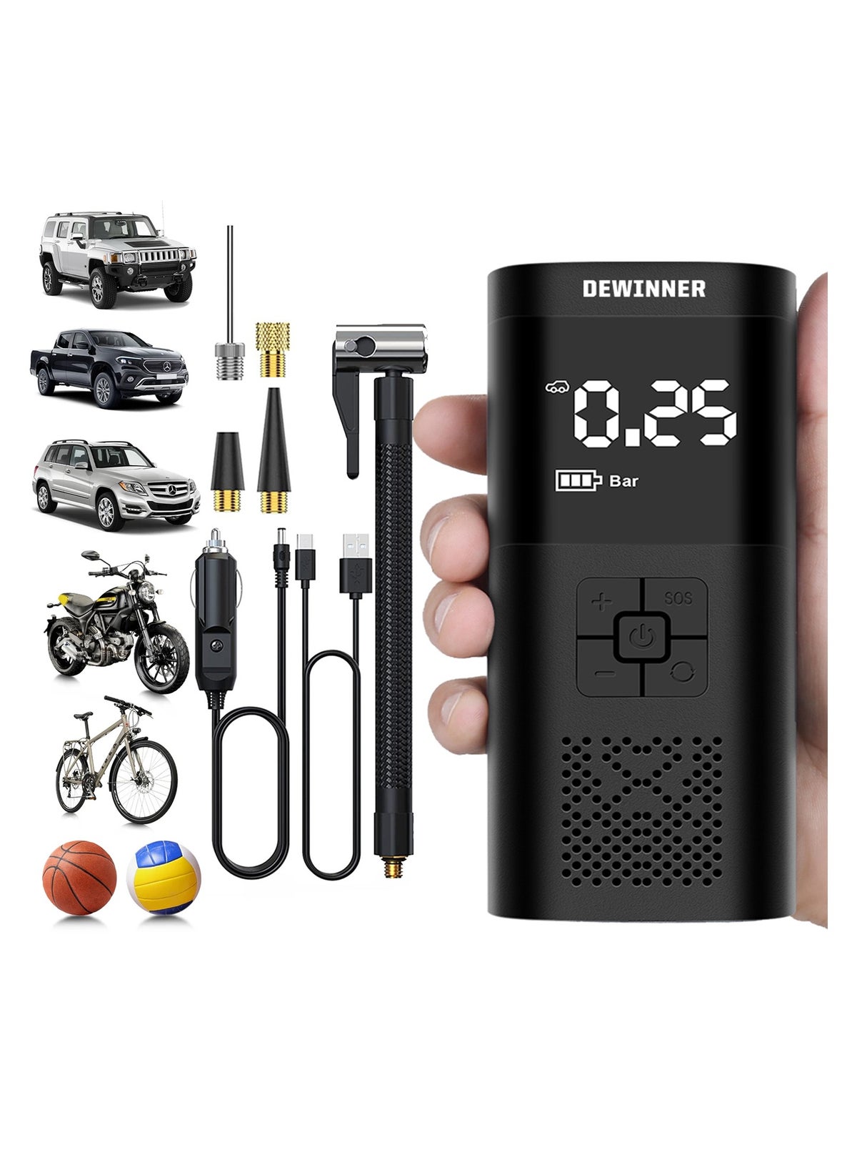 DEWINNER Tire Inflator Portable Air Compressor with LCD Display, with ...