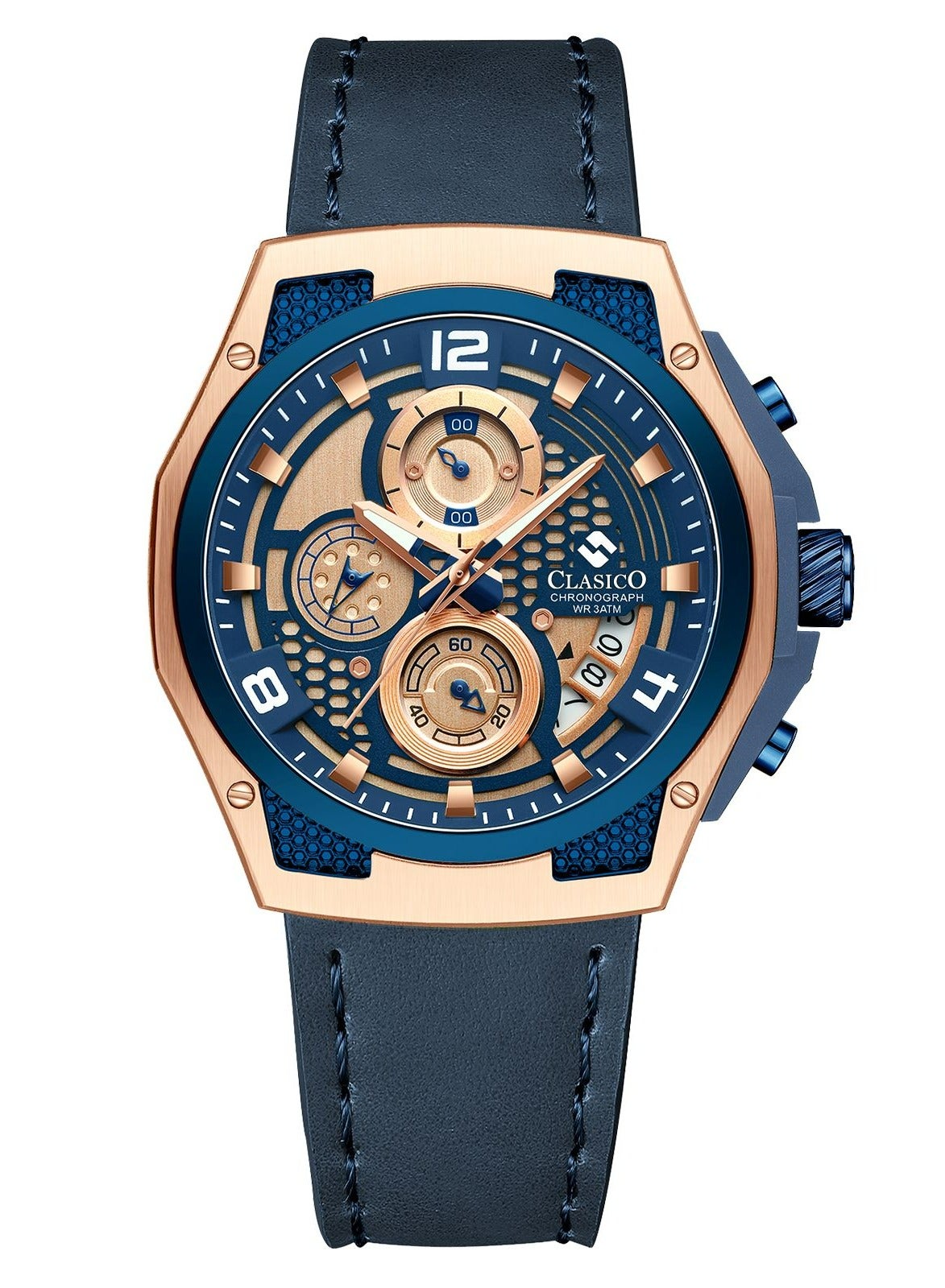 Clasico Raptor 6-Hands Chronograph Watch – Gold & Blue Edition with ...