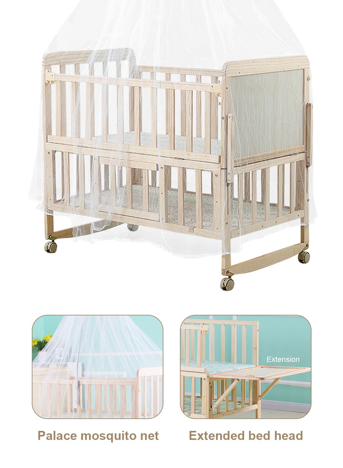 MaBaby Multifunctional Rocking Bed For Baby, Solid Wood Toddlers Bed ...