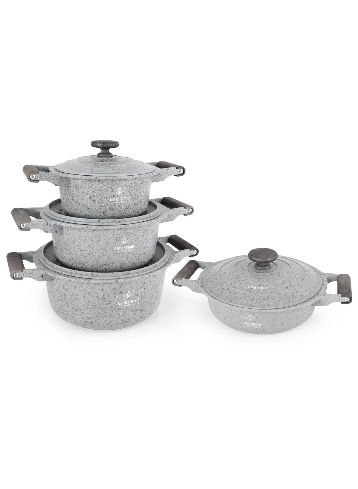 Life Smile 8pc Non Stick Cookware set - Granite Pots and Pans set ,100% ...