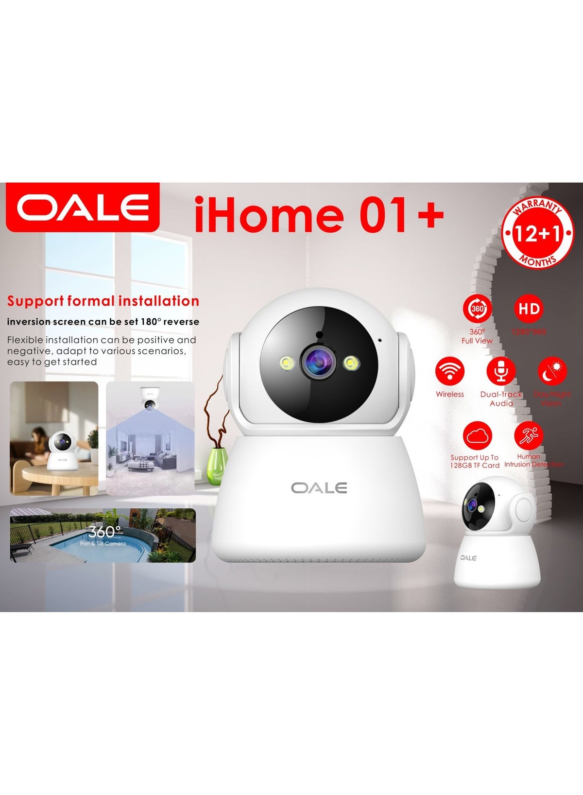 OALE iHome 01 Security Camera with Dual Tracking, Audio Support, Night ...