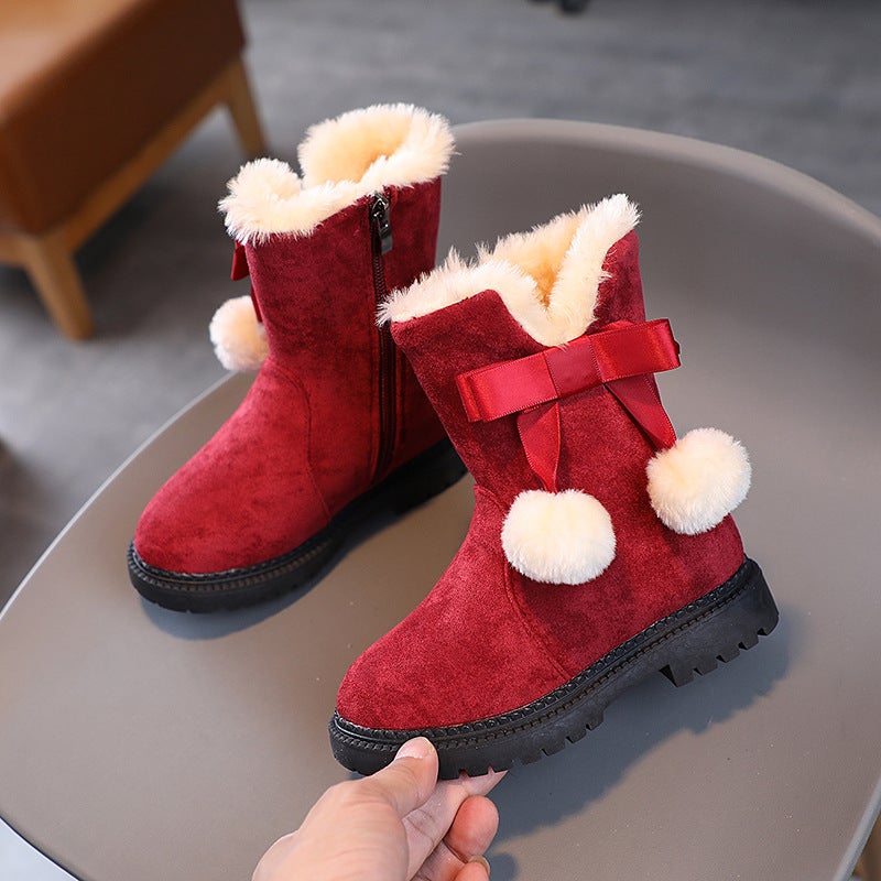 Generic Children'S Snow Boots, Girls' Winter Velvet Bow Non-Slip Fur ...
