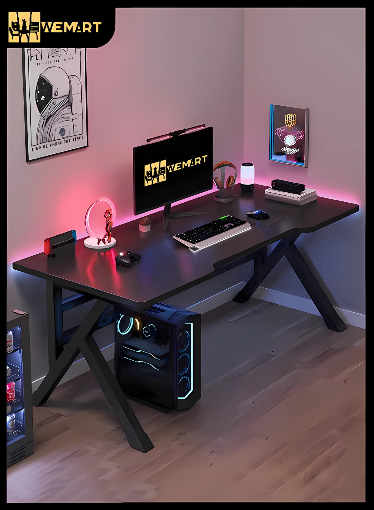 WEMART Gaming table,Home Office Desk,K-Shaped Gaming Desktop Computer ...