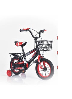 Red and black children's bike. The bike is a 12-inch model for toddlers ...