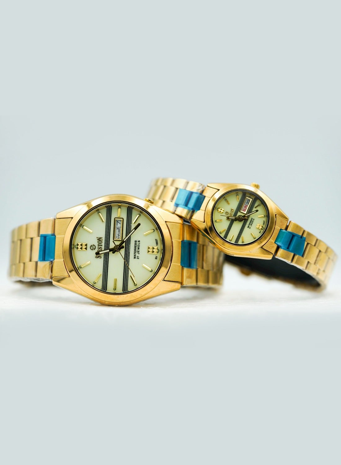 Sveston Unisex Gold Stainless Steel Glow in Dark Radium Analogue Couple ...