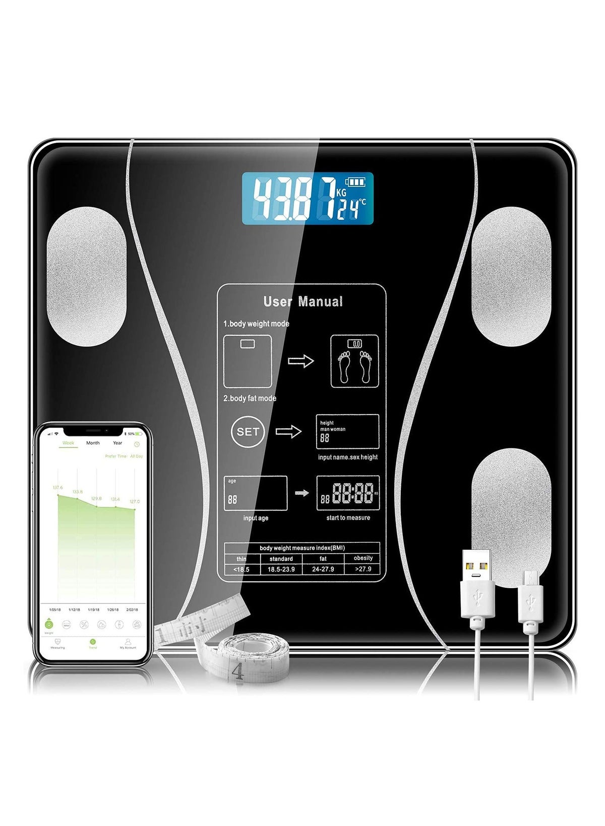 NNEWVANTE Bluetooth Body Fat Monitors Digital Scale for Bathroom Scale ...