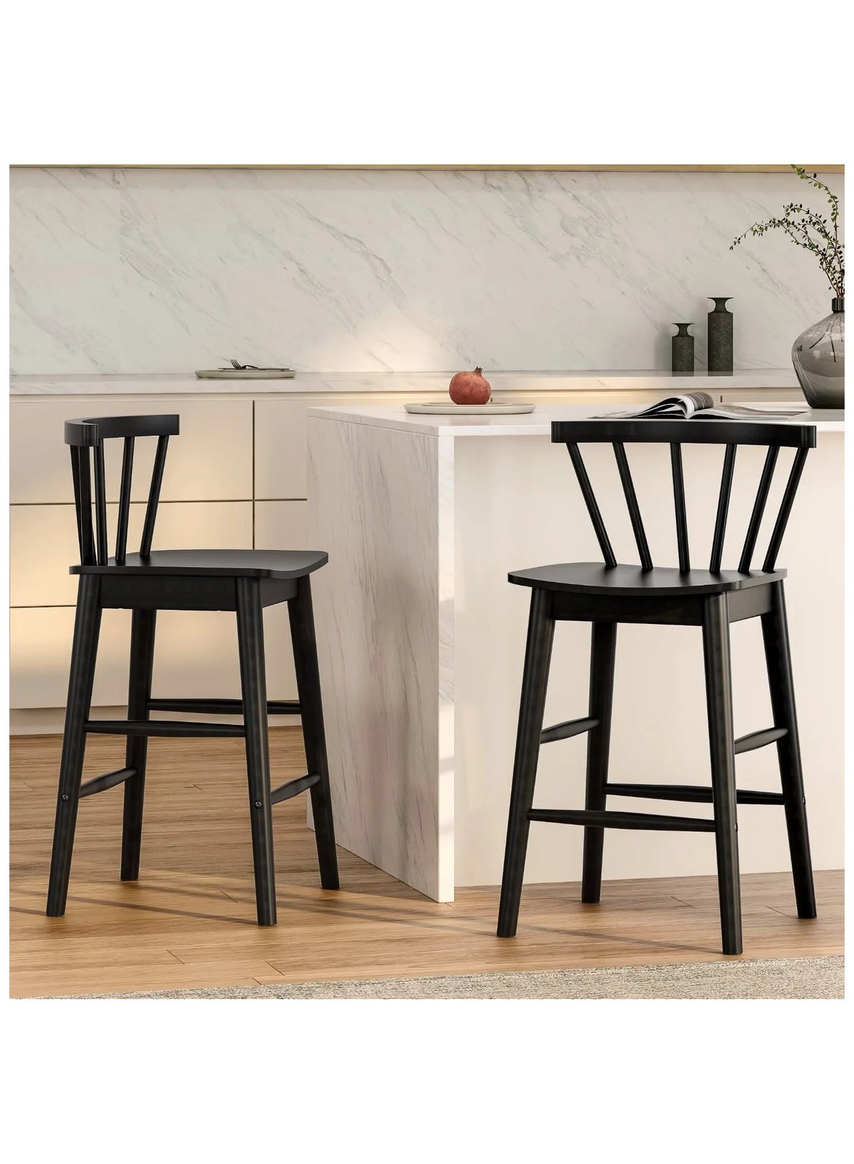 Chogori Set of 2 Black Wooden Bar Stools for Kitchen Island, 60cm ...