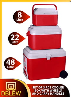 DBLEW Set Of 3 Pcs Insulated Ice Cooler Boxes 48L 22L 8L Portable Ice ...