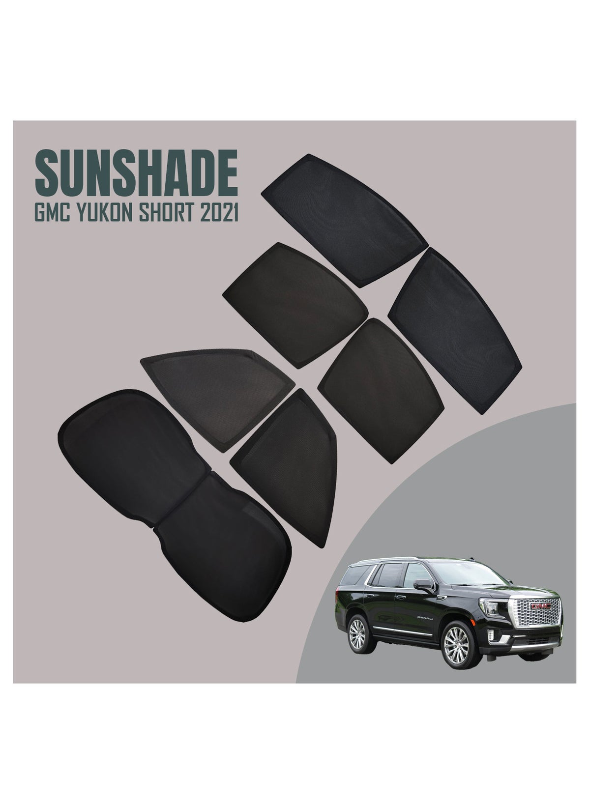 GMC 7-Piece Custom Sun Shade Set for GMC YUKON SHORT 2021, Full Window ...