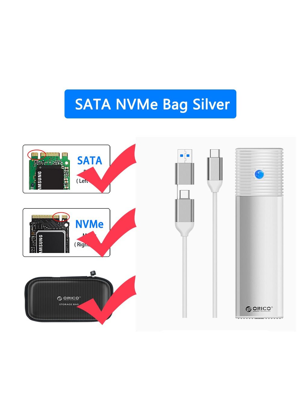 Orico NVMe Enclosure External SSD Case USB 3.2 Type C Hard Drive Disk ...