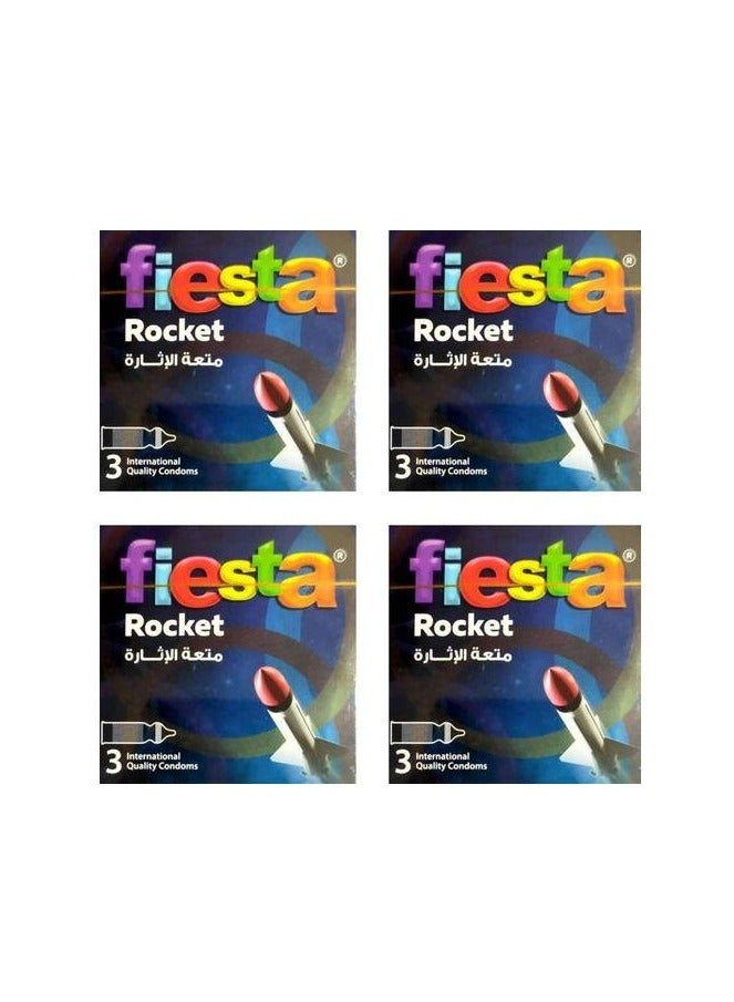 FIESTA Rocket Condoms - Ribbed, Dotted & Shaped - 4 Packs Of 3 | Best Price Egypt | Cairo, Giza