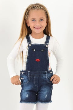 Zepkids Navy Blue Color Girl's Overalls with Face Embroidery | Best ...