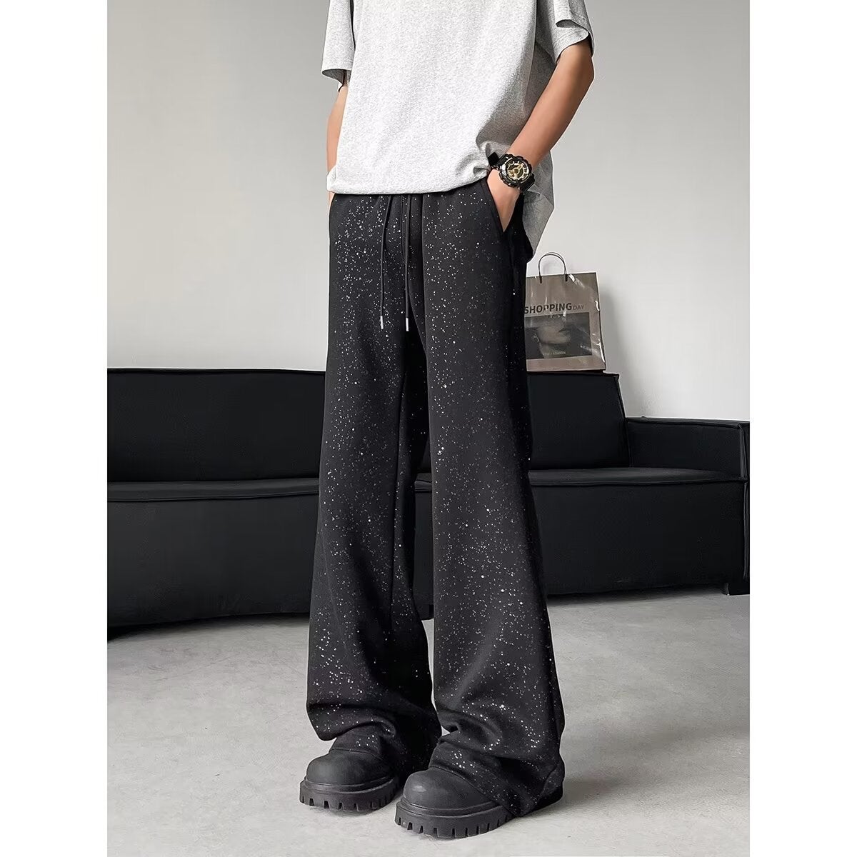 Generic Black Pants Men'S 2024 Gestational Design Sense Loose Wide Leg ...