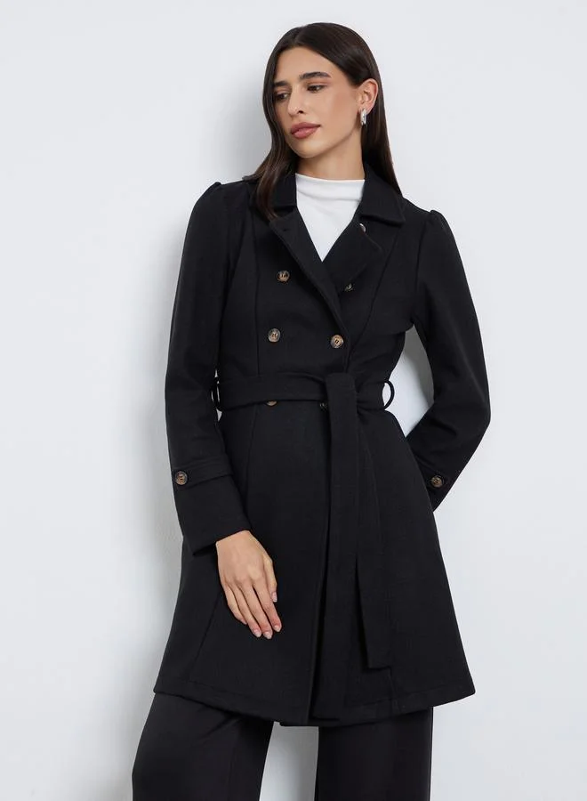 Styli Styli Regular Fit Longline Double Breasted Belted Coat for Women ...