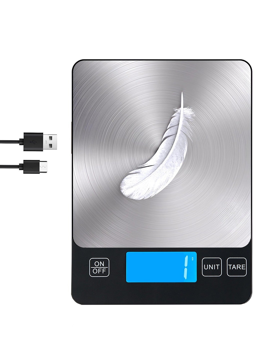 AMROAH 15kg Digital Kitchen Scale Rechargeable with USB Type C Charging & LCD Display, 304 ...