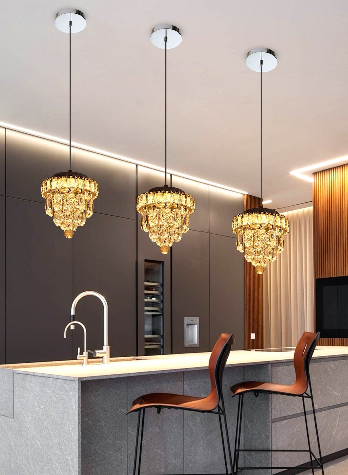 Ganeed Mini Crystal Chandelier, 18W Chrome Ceiling Pendant Light ...