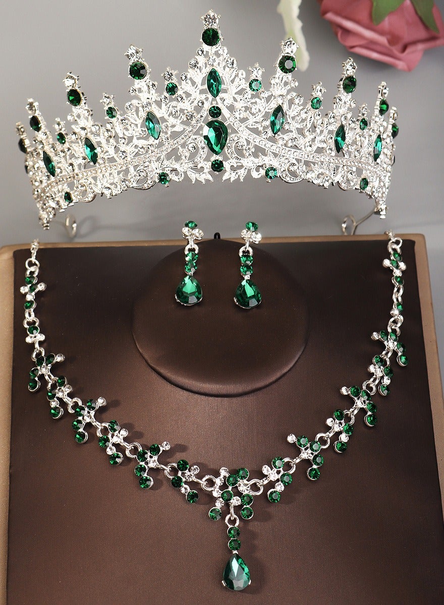 Generic Crown three-piece luxury Necklace earrings crown Silver green ...
