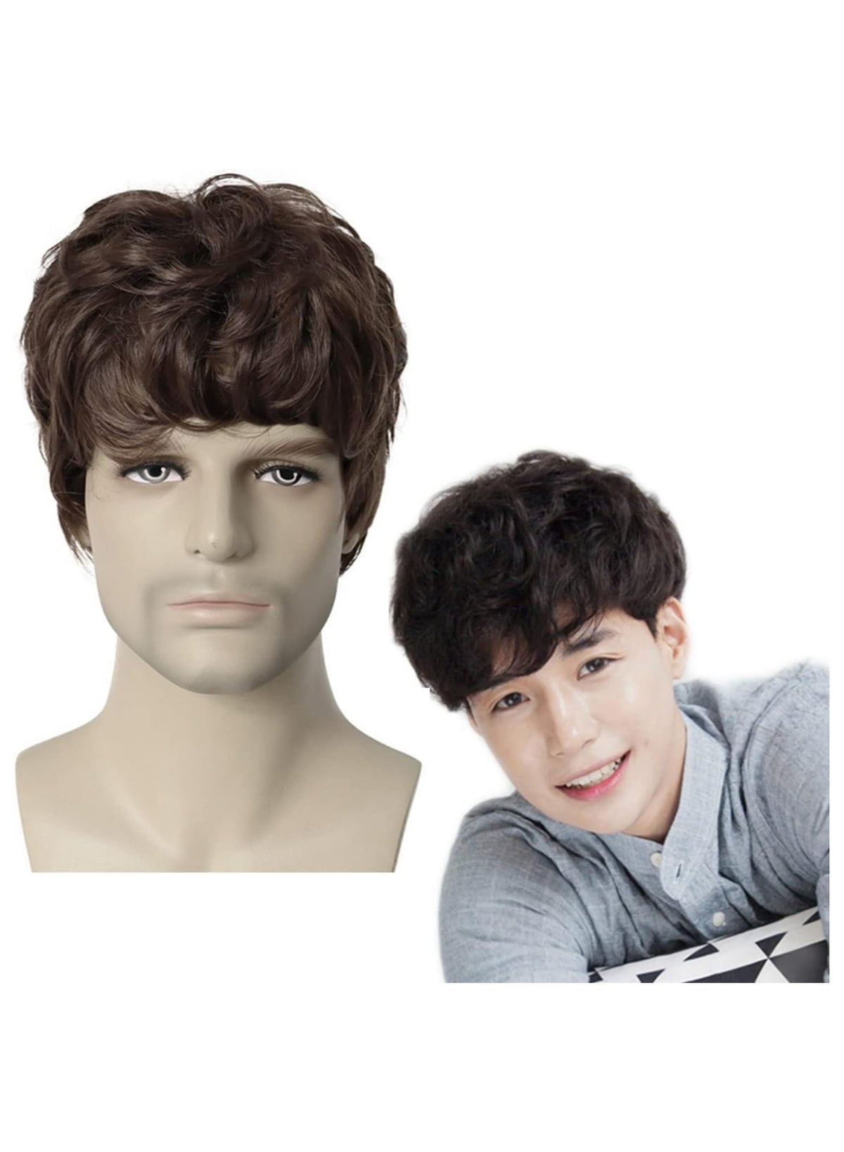 RATSAW Men's Hair Wig Mens Wigs Curly Short Layered Wig Syntheric ...