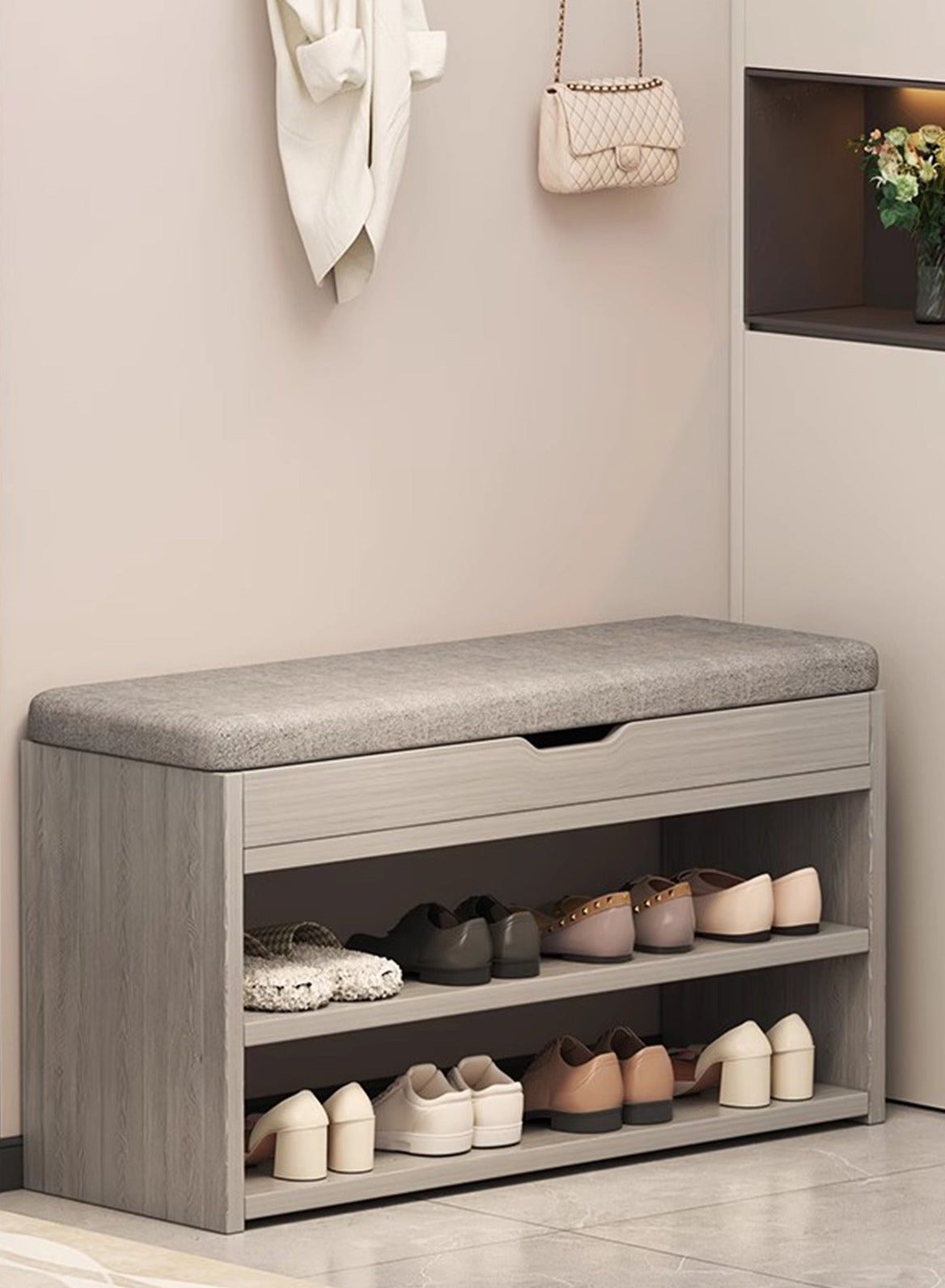Sharpdo Home Porch Entrance Integrated Shoe Cabinet Bench, Solid Wood ...