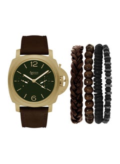 American Exchange Mens Analog Watch Stack Gold Case Green Dial Brown ...