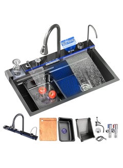 SINDIBAD This smart stainless steel kitchen sink features a sleek black ...