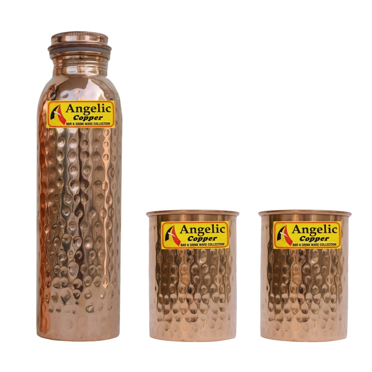Angelic Copper Angelic Copper Hammered Bottle with Glasses Set 1 Litre ...