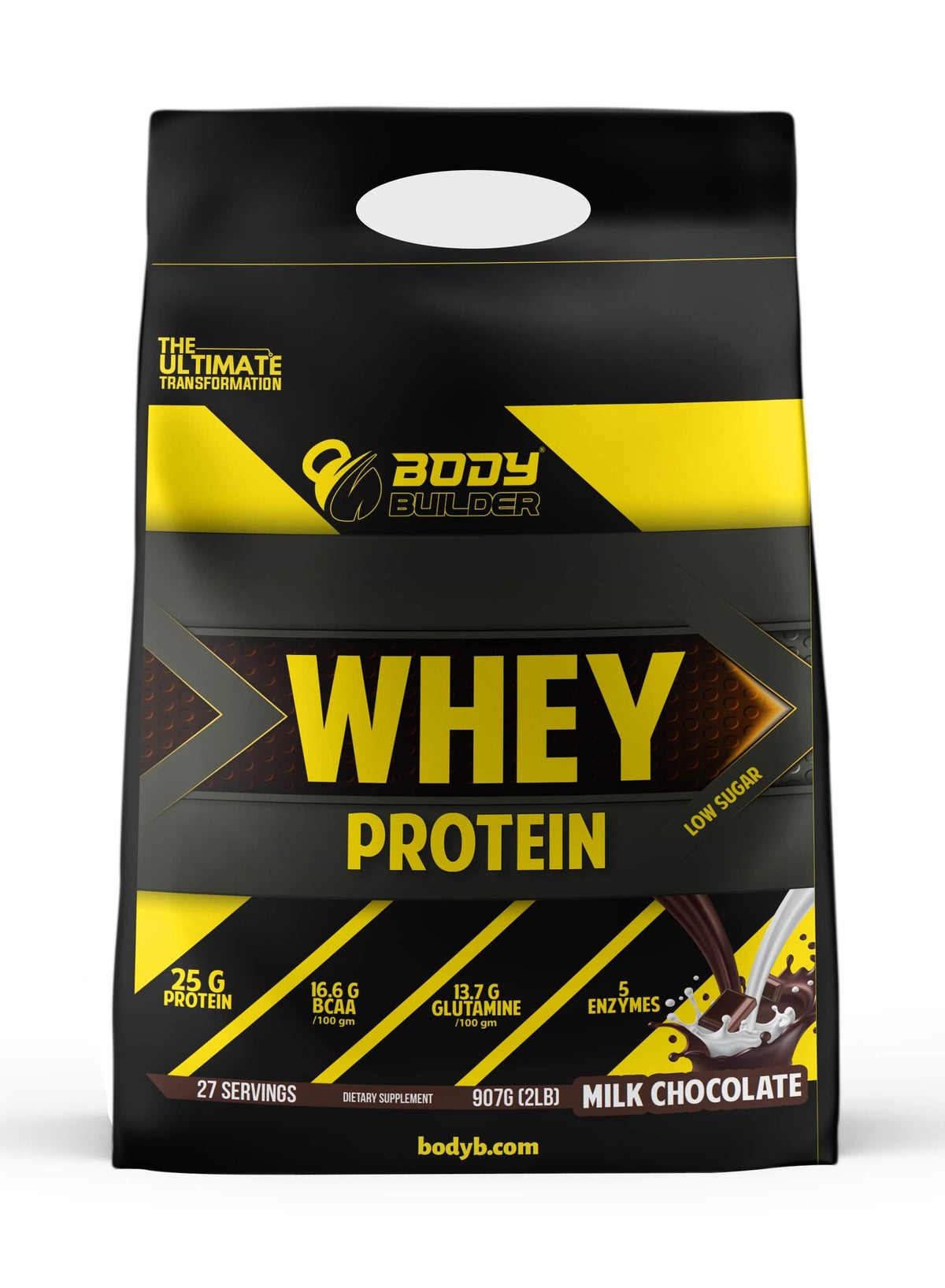 Body Builder Body Builder 100% Whey Protein, Milk Chocolate, 2 LB, Enriched with 5 digestive ...