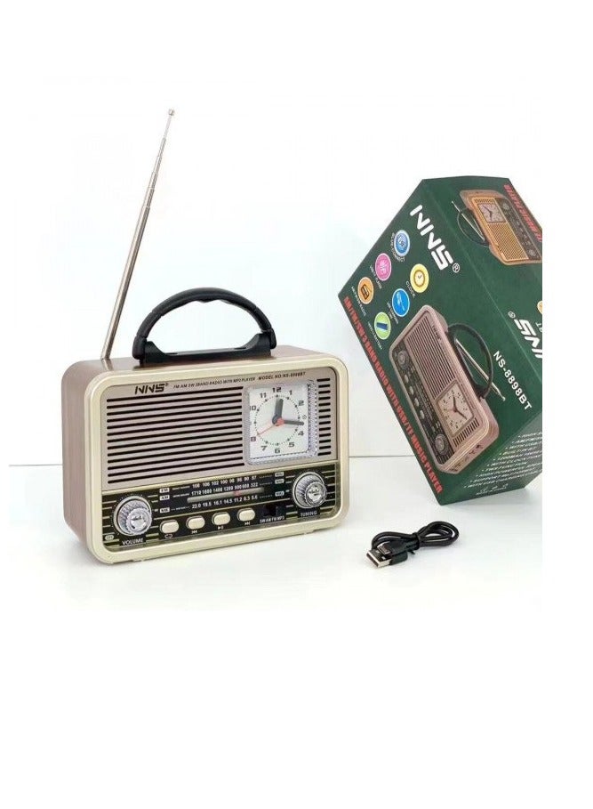 NNS Portable Radio FM AM SW 3 Band Clock Radio With USB TF NS-8898BT ...