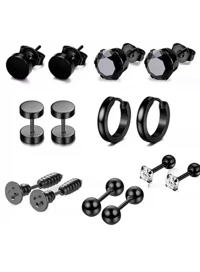 Beauenty 7 Pairs Stainless Steel Hip-Hop Men’s and Women’s Earring Set ...