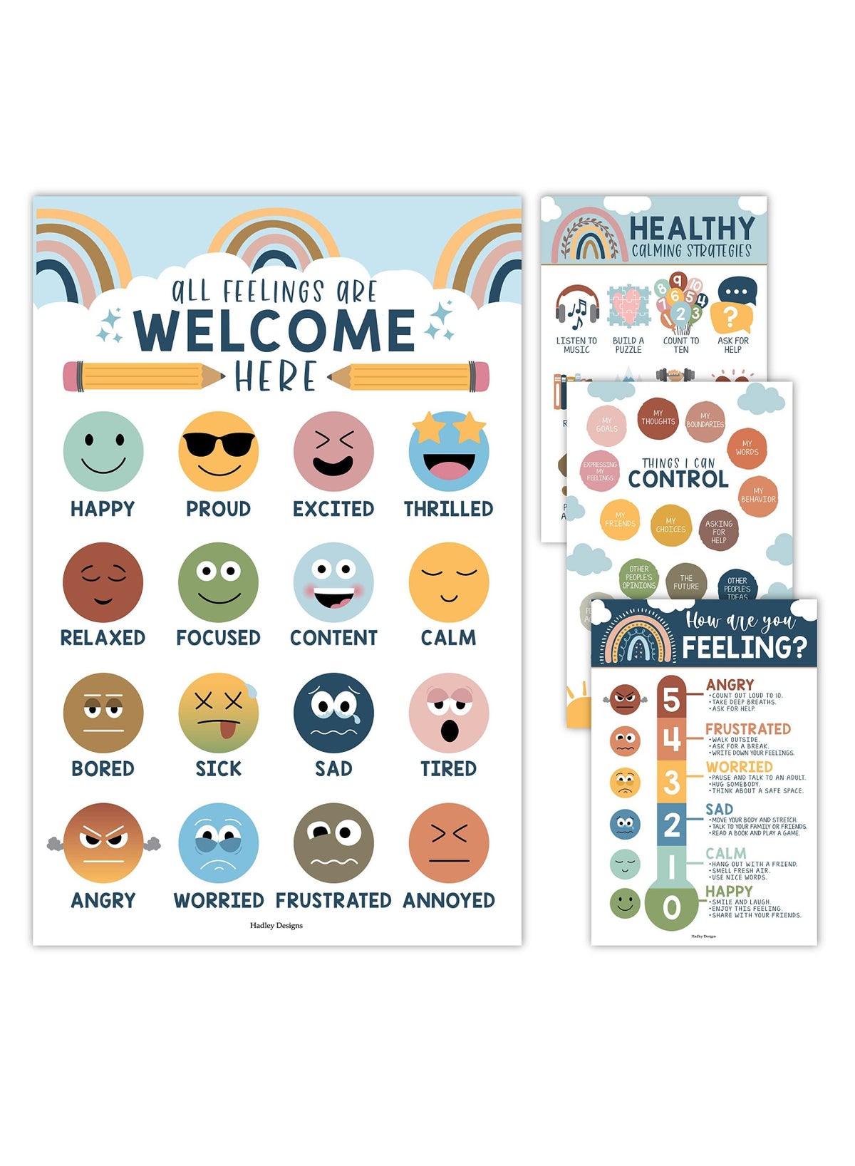 SYOSI 4 Colorful Feelings Chart Learning Posters Walls List Of Feelings ...