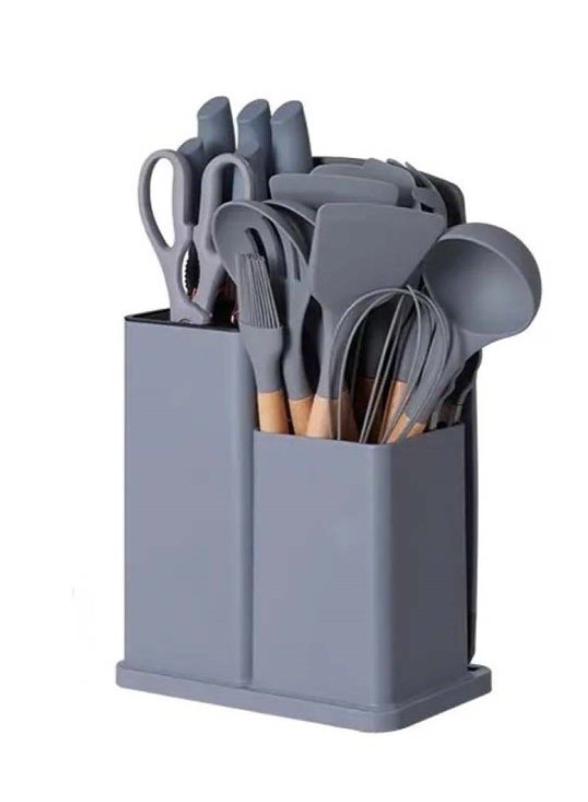 Huitich 19-Piece Grey Silicone Kitchen Utensil Set with Knives, Cutting Board, and Gadgets ...