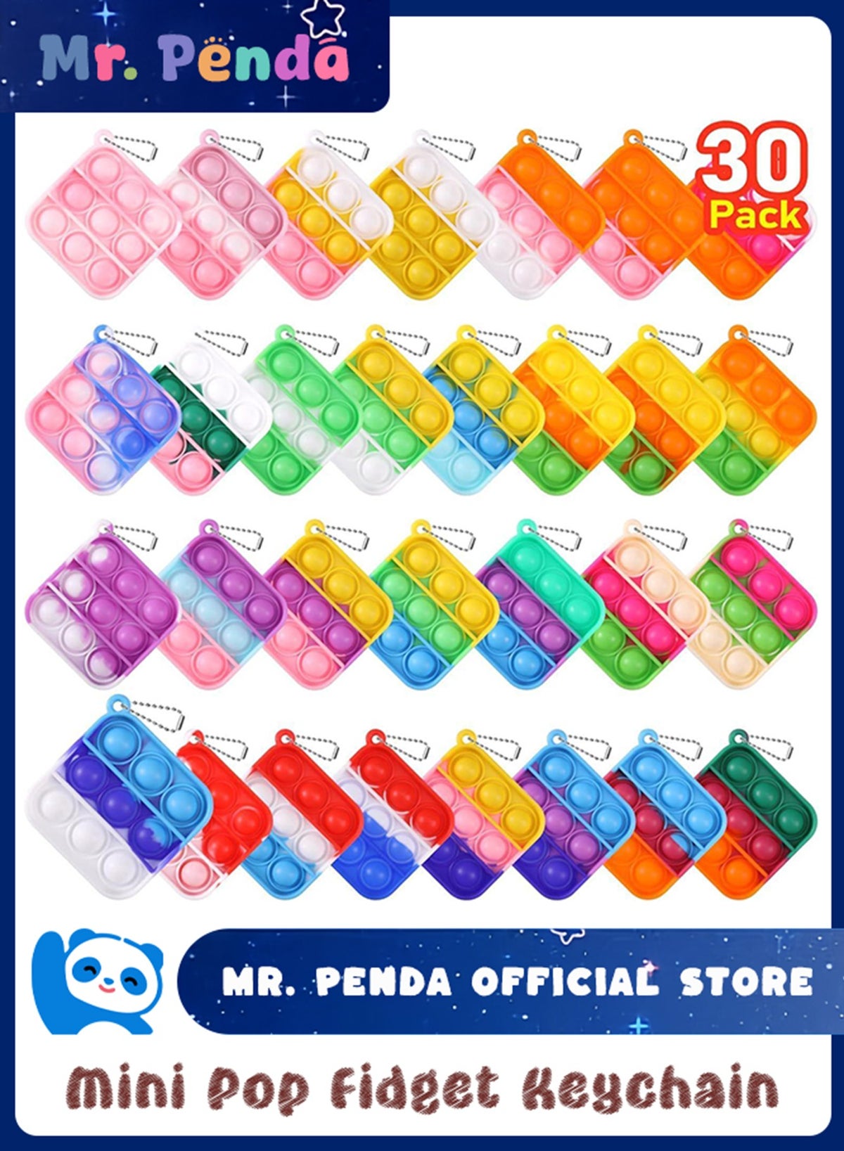 Mr. Penda 30 Pack Mini Pop Fidget Keychain, Kids Party Favors Fidget ...
