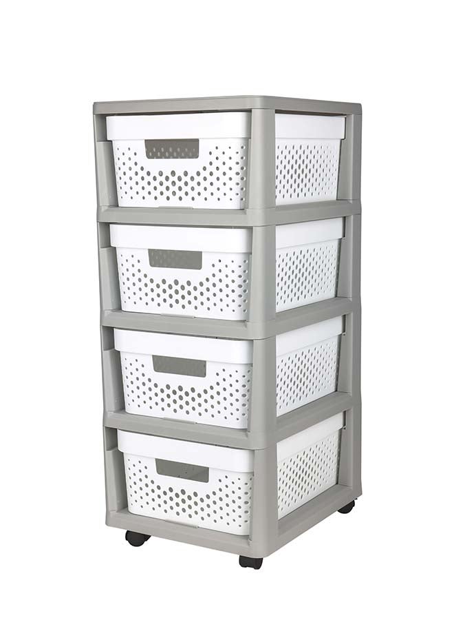 Noon East 4-Layer Plastic Drawer Organizer – White & Grey Freestanding ...